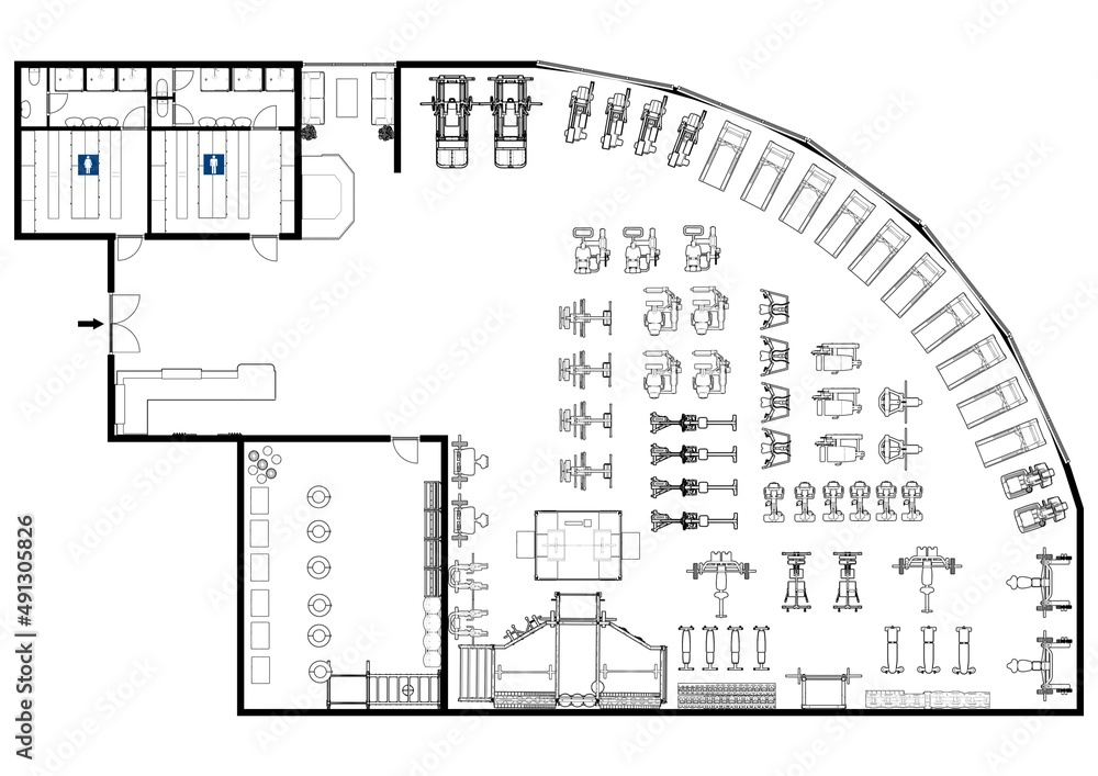 Floor plan gym. Fitness center 3d illustration. Fitness. Gym. Fitness ...