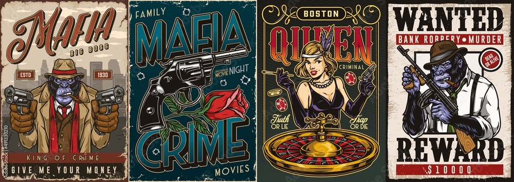 Collection of colorful mafia and casino posters Stock Vector | Adobe Stock