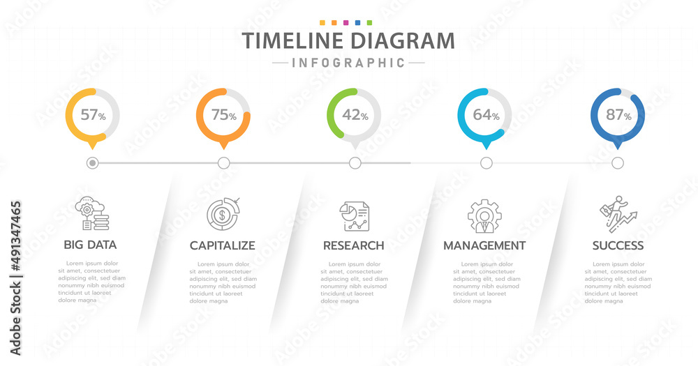 Infographic template for business. 5 Steps Modern Timeline diagram ...