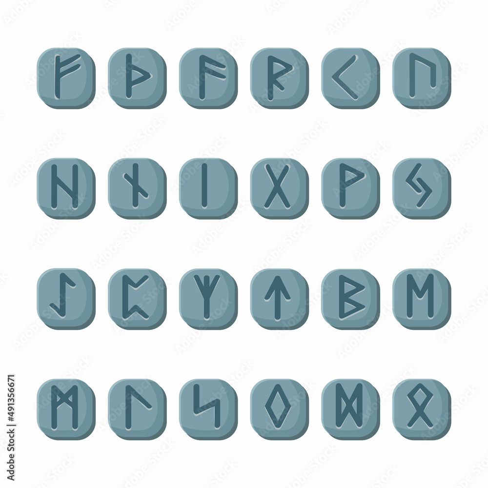 Runes set. Rune alphabet, futhark. Writing ancient Germans and ...