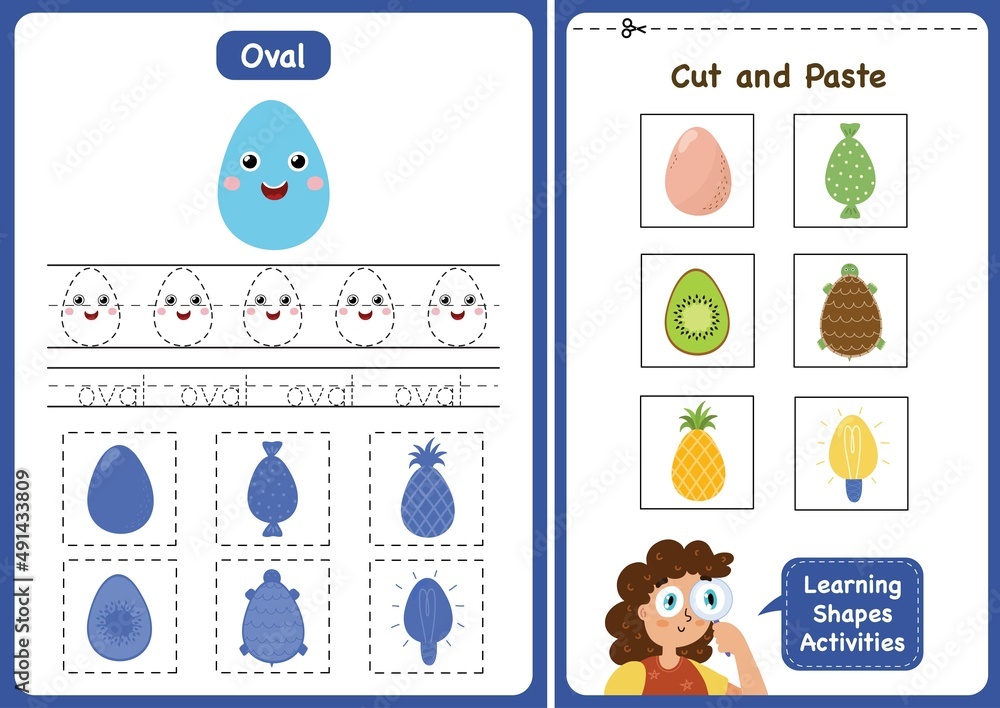 Learning shapes activity page - Oval. Geometric shapes worksheets for ...