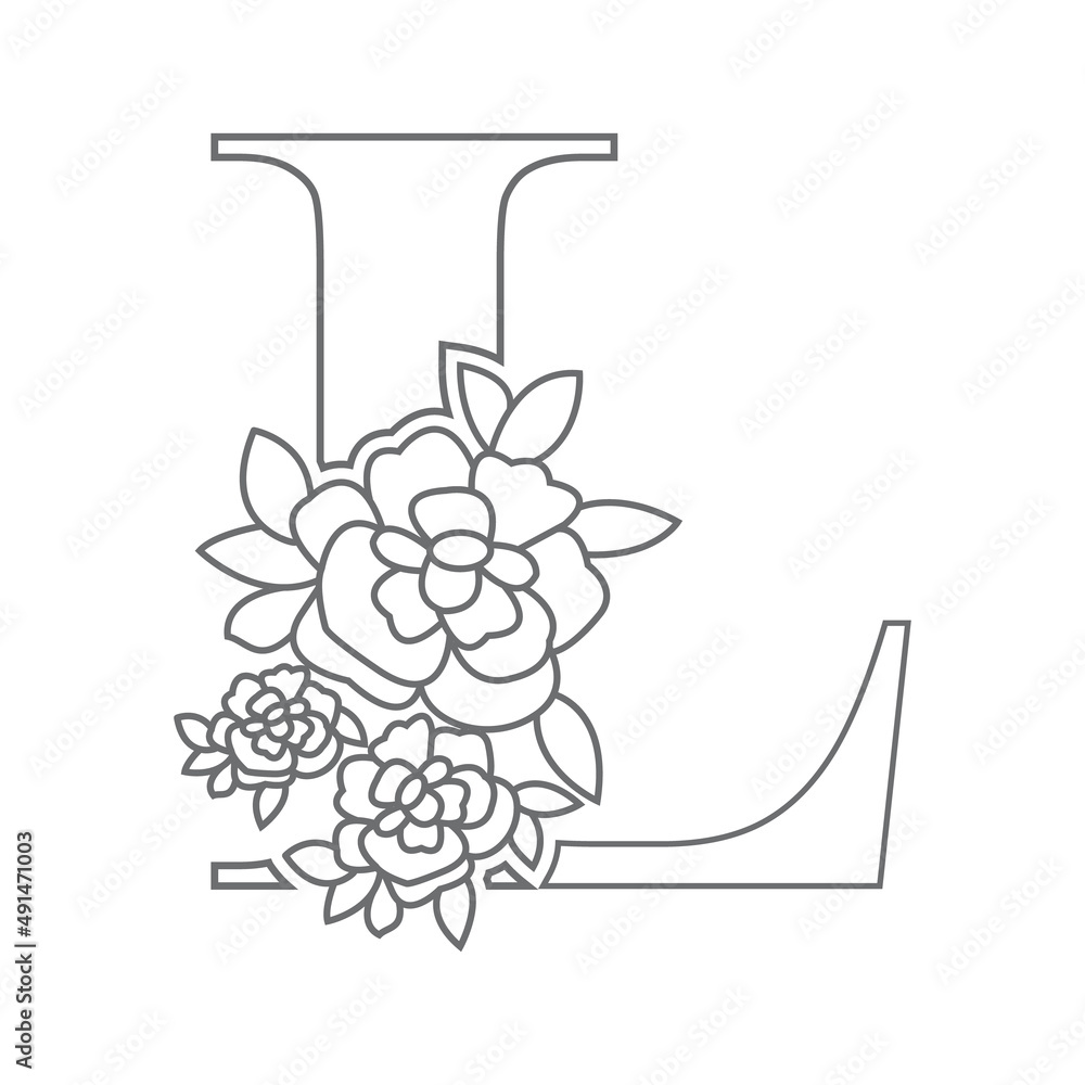 Vector de Stock Floral alphabet letter coloring book for kids. Vector ... Vector de Stock Floral alphabet letter coloring book for kids. Vector ...