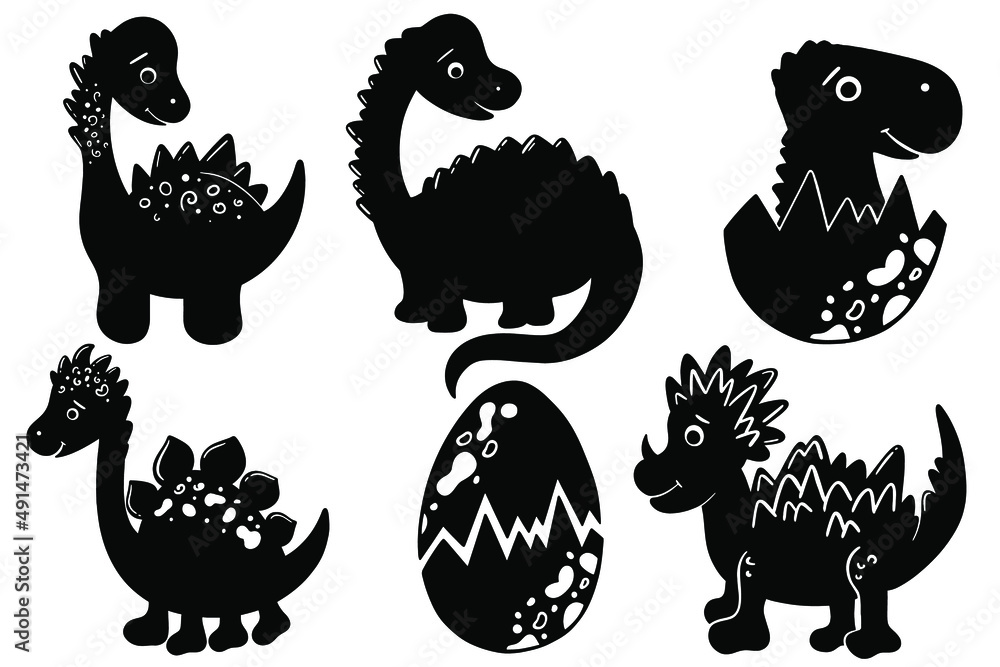 Dinosaur T-rex set Illustration Vector Silhouette Triceratops ...
