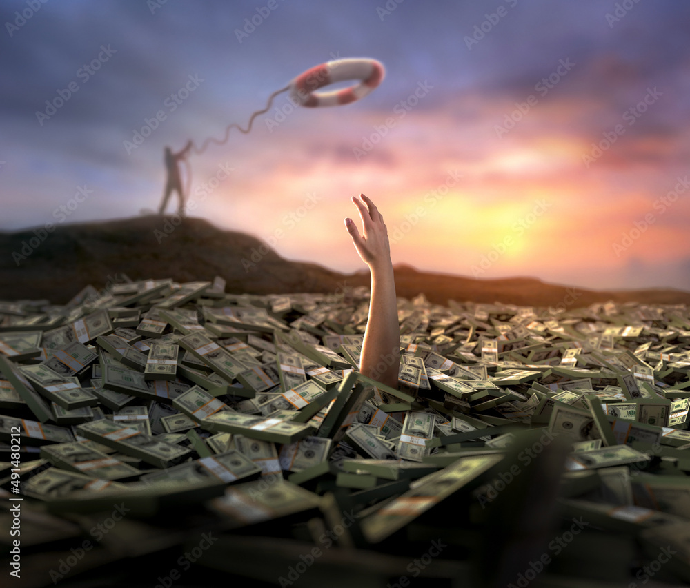 Person Drowning in Money Stock Photo | Adobe Stock