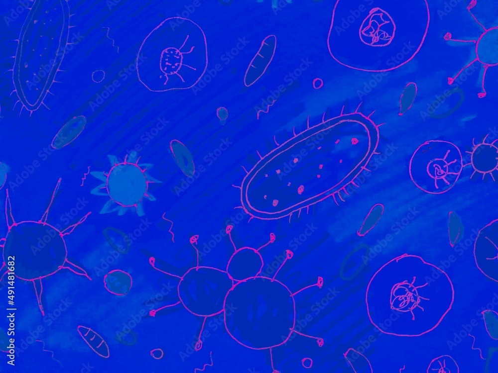 Sea Bacterium Microscope. Live Bacteria. Neon Antibodies Attacking ...
