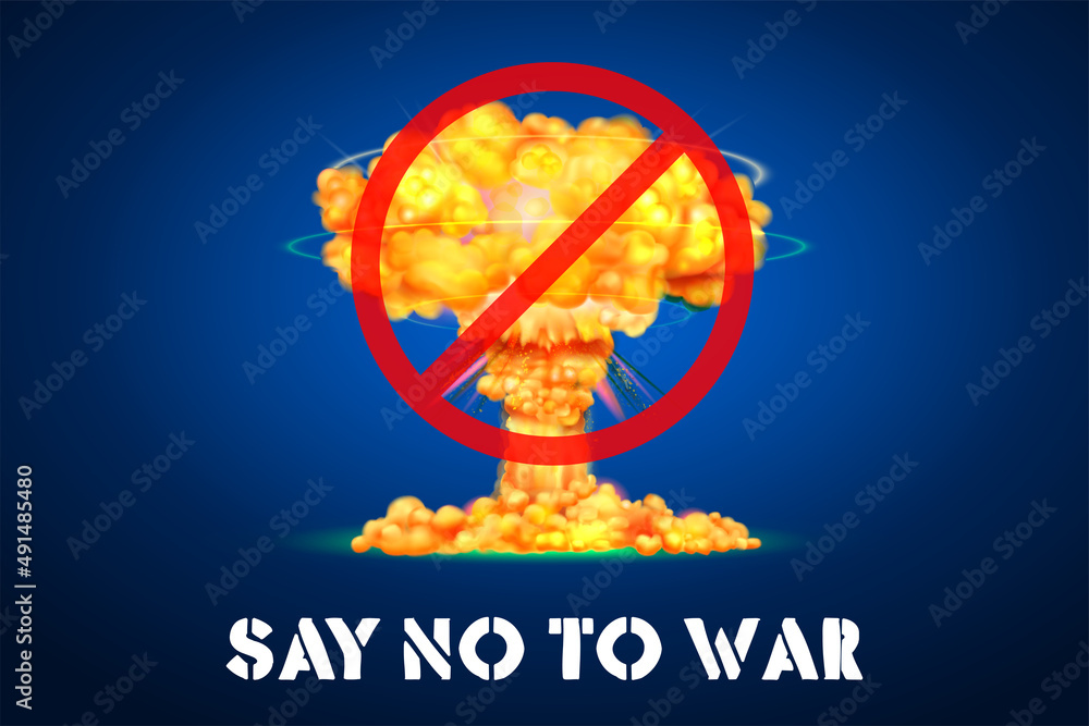 atom bomb nuclear explosion with stop sign for peace background showing ...