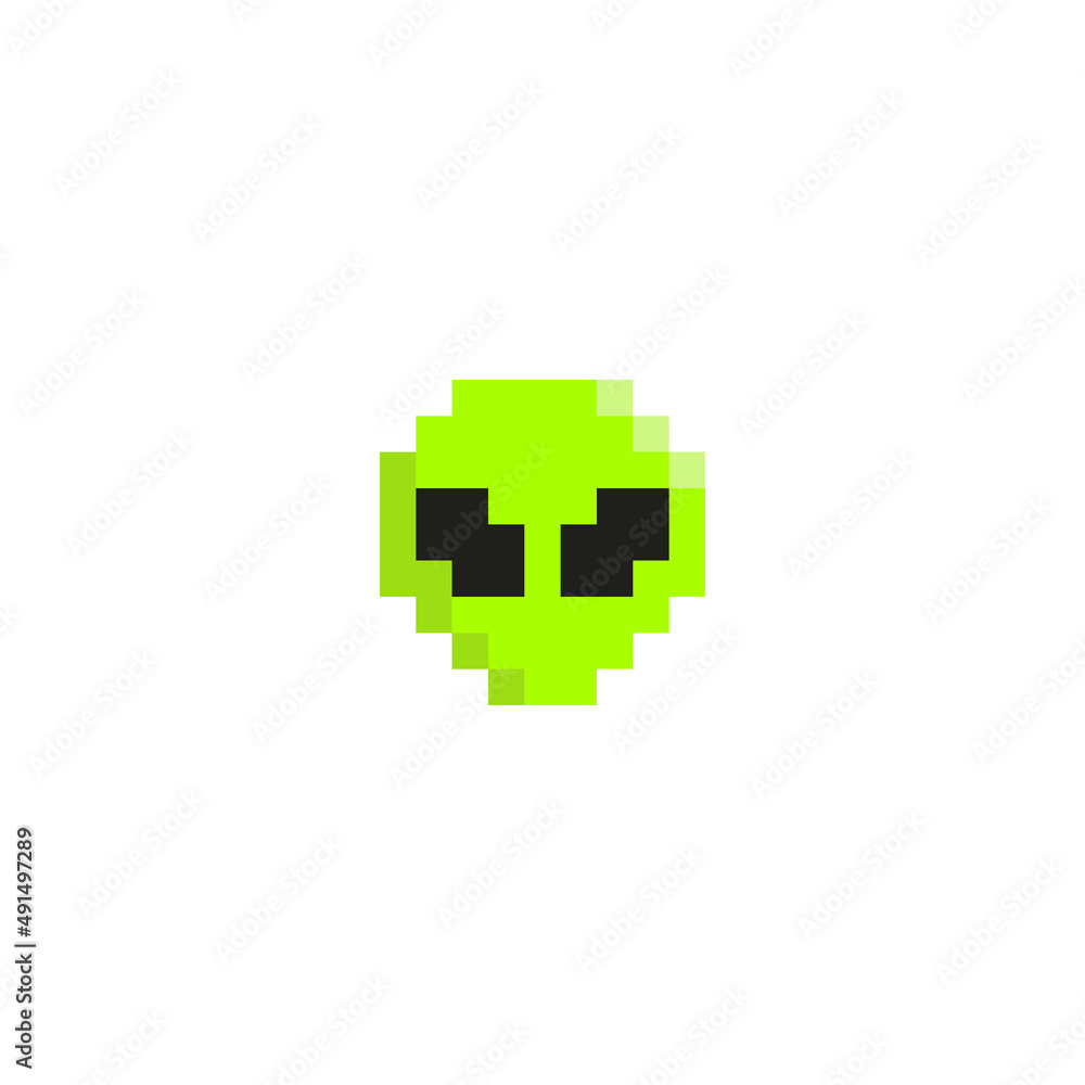 Pixel art green and gray cartoon alien character. 8 bit pixel alien ...