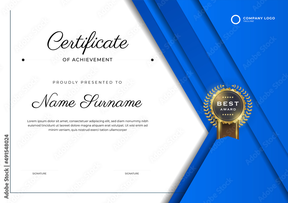 Solid blue certificate design in professional style. Elegant, clean and ...