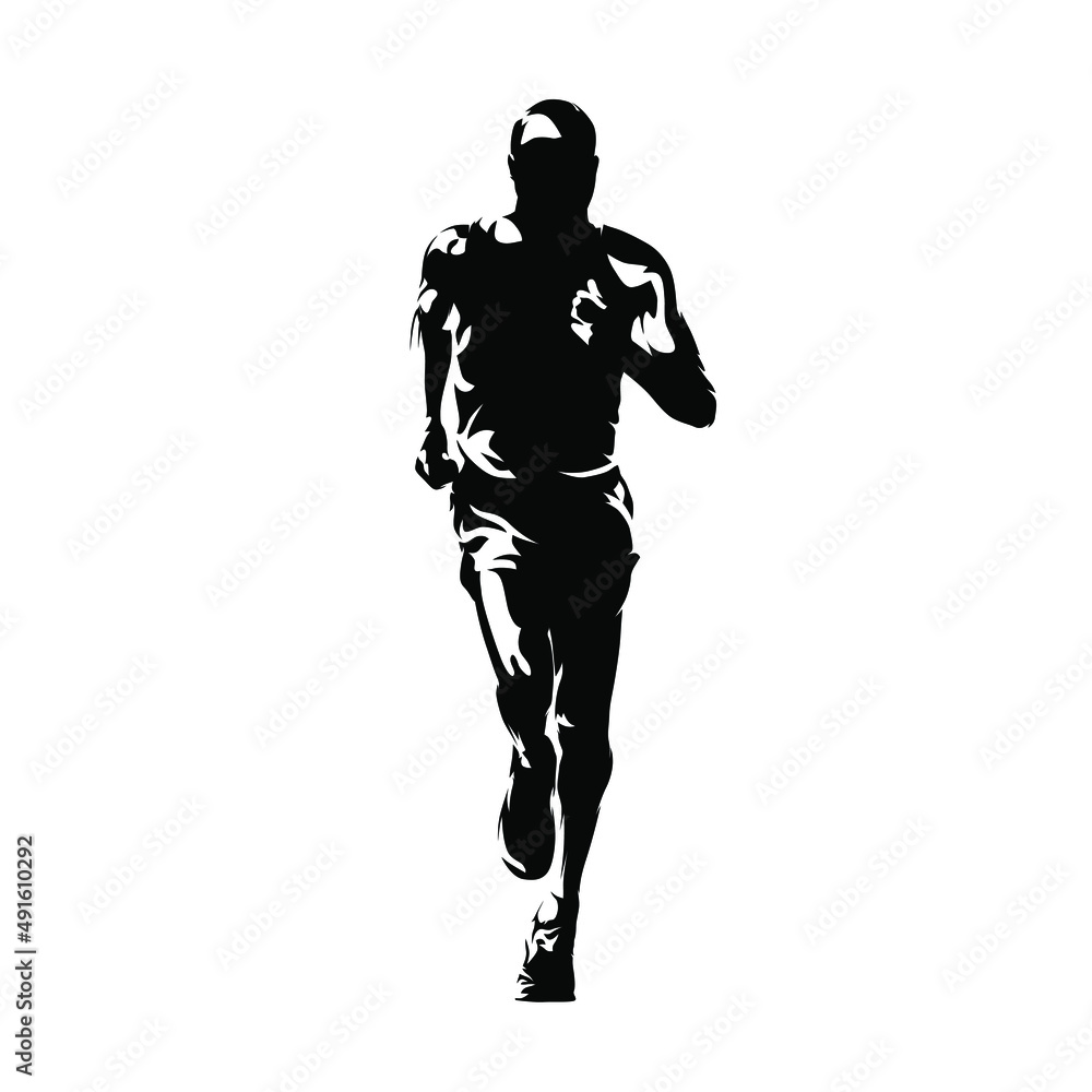 Run logo, running man, front view isolated vector silhouette Stock ...