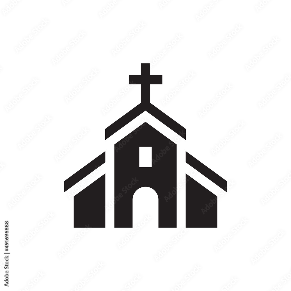 Christian church house classic icon in black color. Landmark location ...