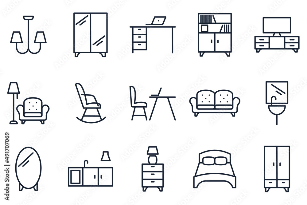 set Furniture icon template for graphic and web design collection ...