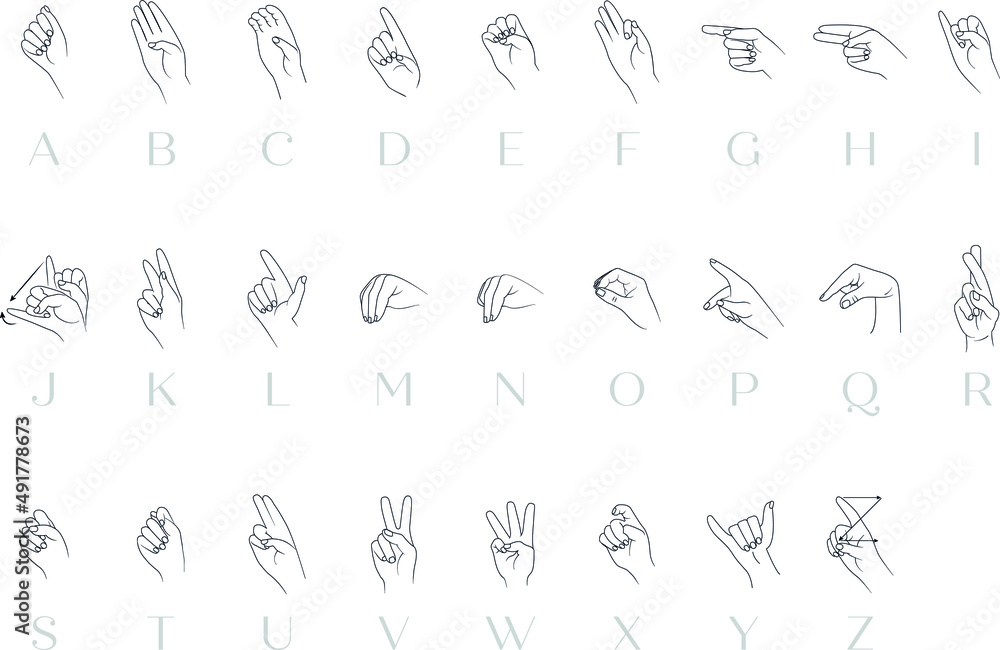 Sign language hands alphabet vector illustration A-Z letters Stock ...