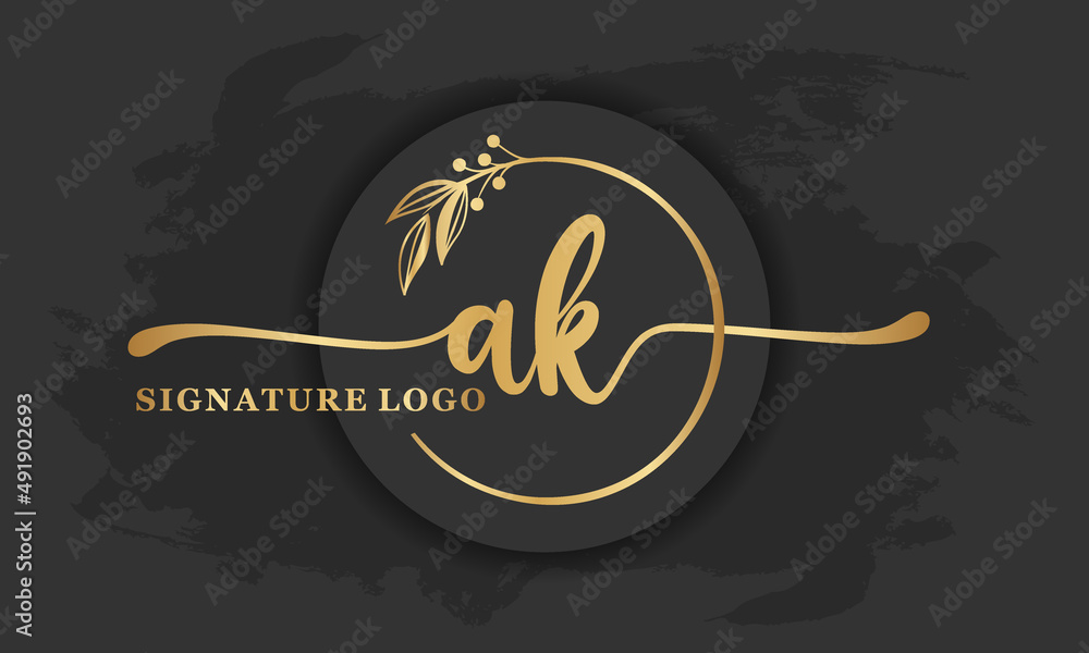 golden signature logo for initial letterLetter Ak. Handwriting vector ...