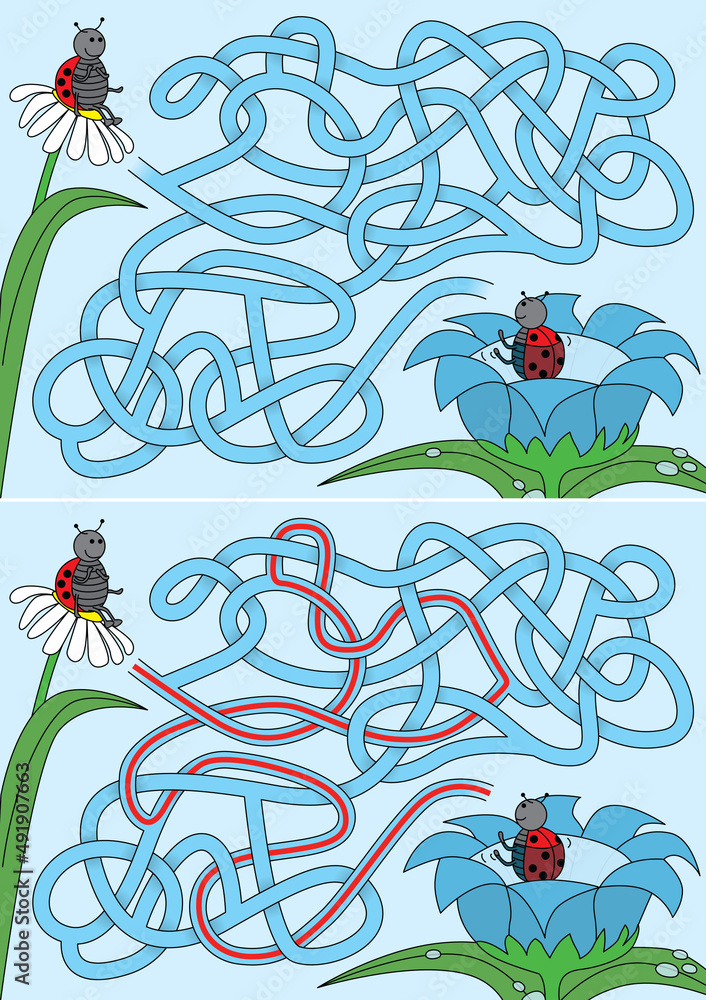 Ladybug maze Stock Vector | Adobe Stock