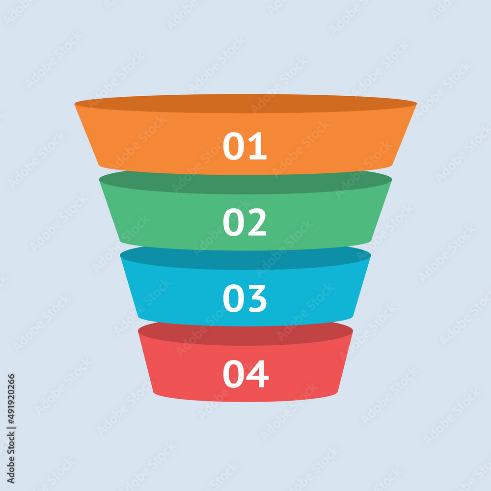 Funnel diagram four steps template vector, clipart image isolated on ...