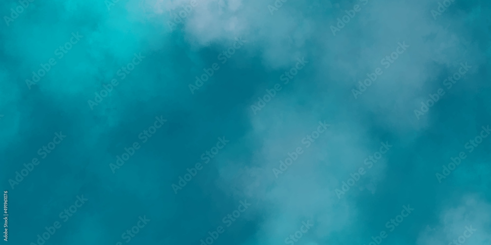 Blue sky with clouds. Dark light blue watercolor background hand drawn ...