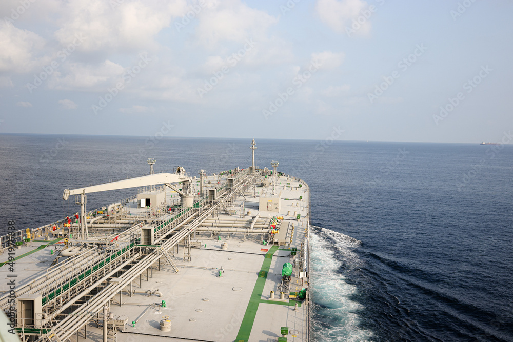 A View from the bridge wings of an oil tanker ship. Stock Photo | Adobe ...