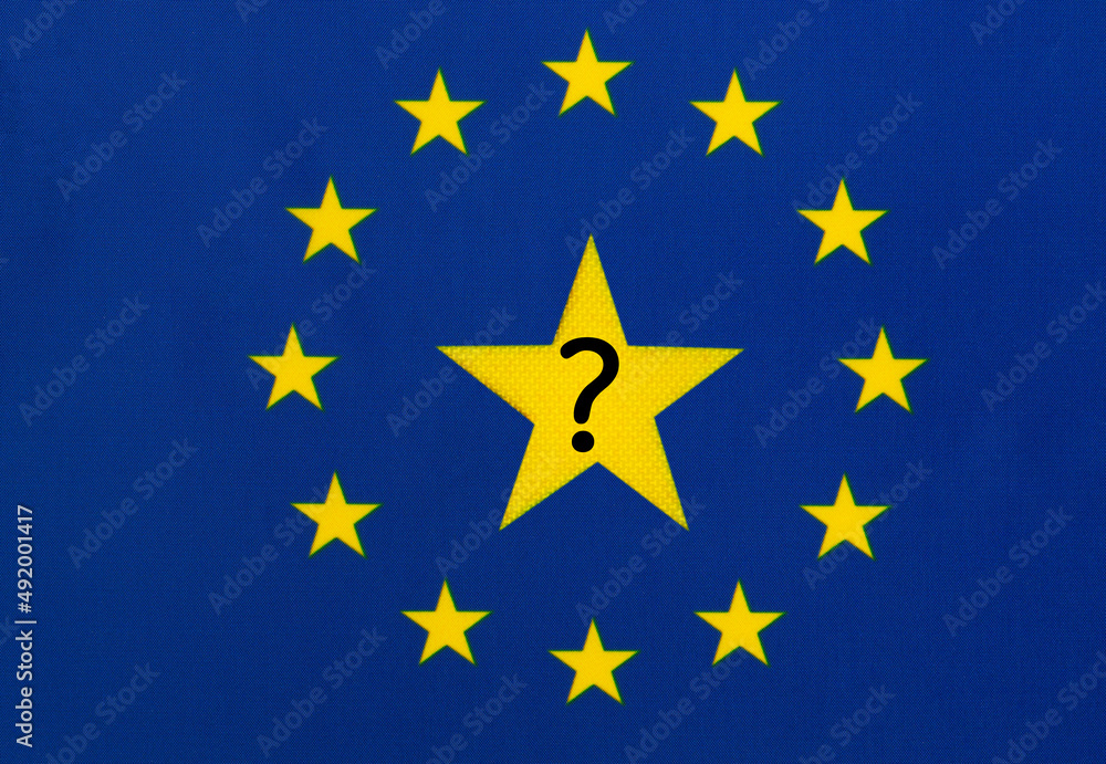 Star and a question mark in the center of the European flag. Concept of ...