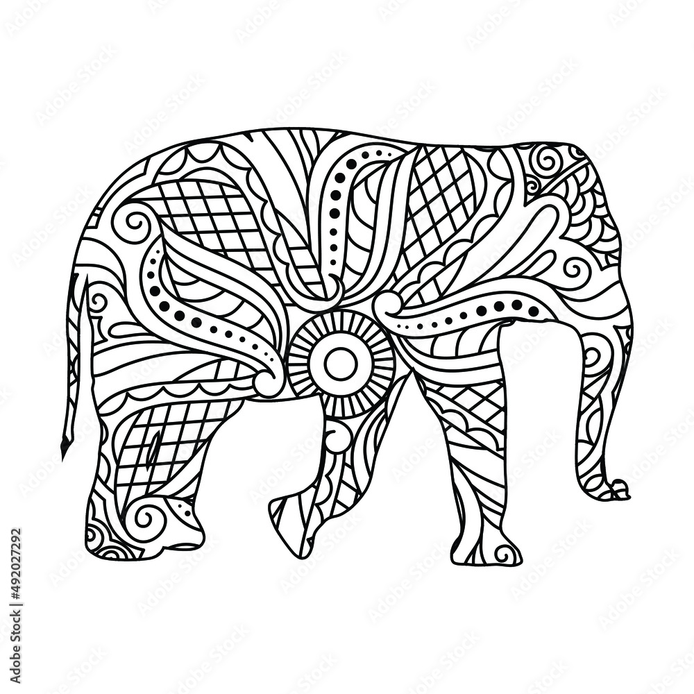 Elephant mandala coloring page for kids Stock Vector | Adobe Stock