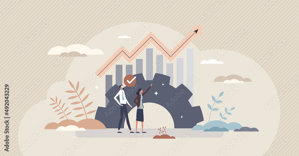 Productive work with efficient process optimization tiny person concept ...