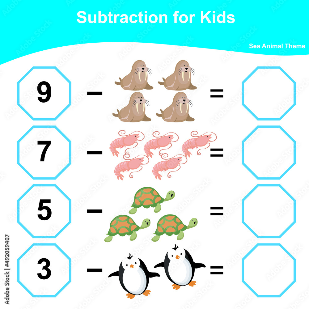 Counting Subtraction Game for Preschool Children. Educational printable ...