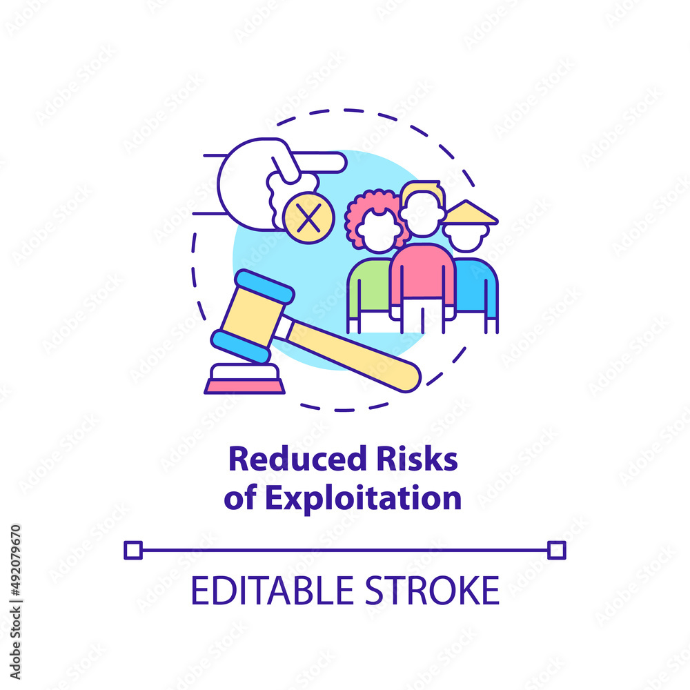 Reduced risks of exploitation concept icon. Positive impact of ...