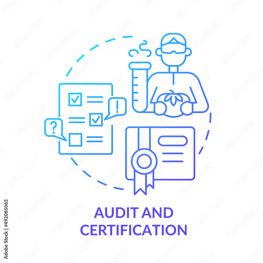 Audit and certification blue gradient concept icon. Testing service ...