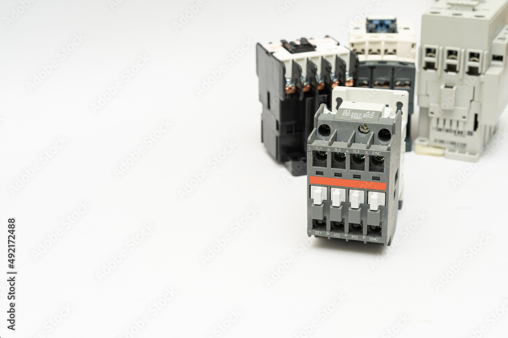 Magnetic contactor with Overload Relay isolate on white background. The ...