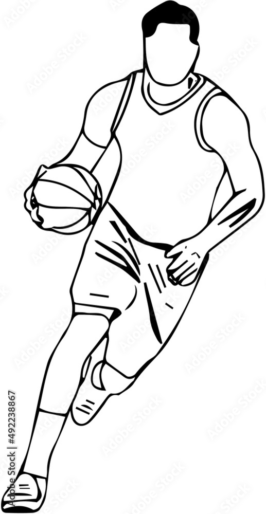 Vector de Stock Line art outline sketch drawing of Basketball player ...
