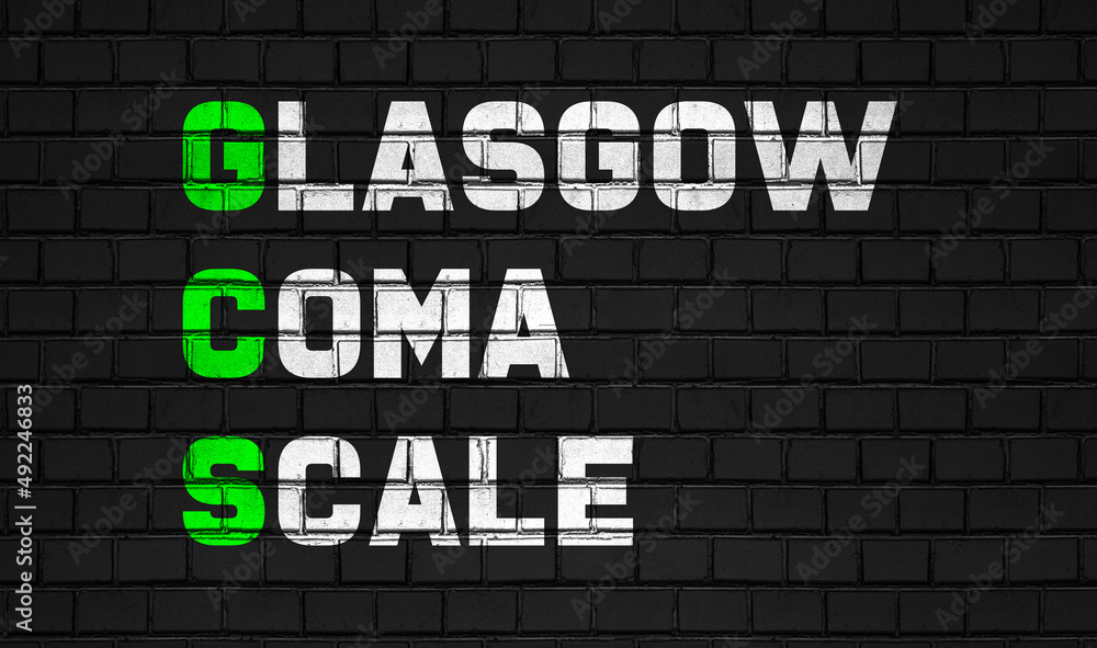 Glasgow coma scale (GCS) concept,healthcare abbreviations on black wall ...