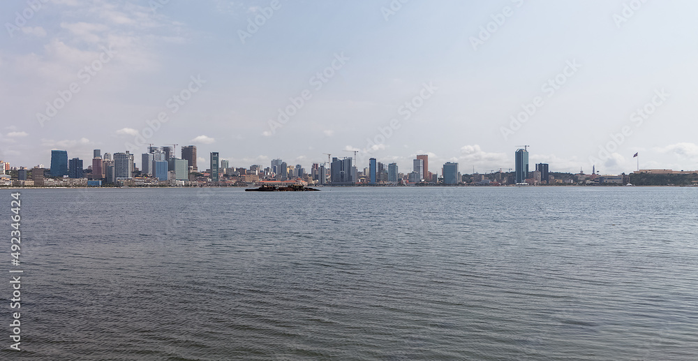 View at the Luanda city downtown, Modern skyscrapers buildings, bay ...