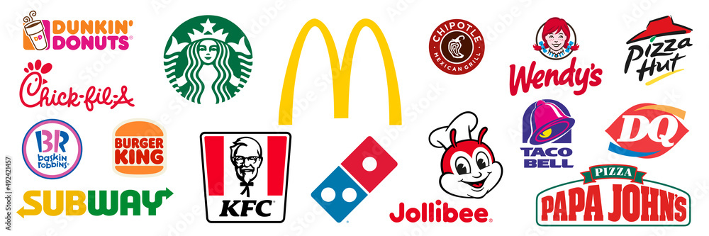 Vector de Stock Fast food restaurant: McDonalds, Starbucks, Subway, KFC ...