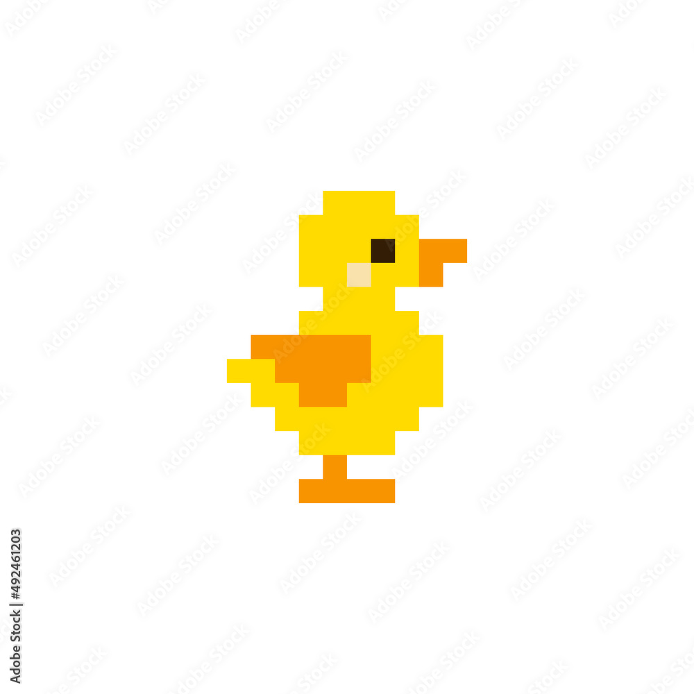 Duck icon. Pixel art style. 8-bit. Isolated vector illustration. Pixel ...