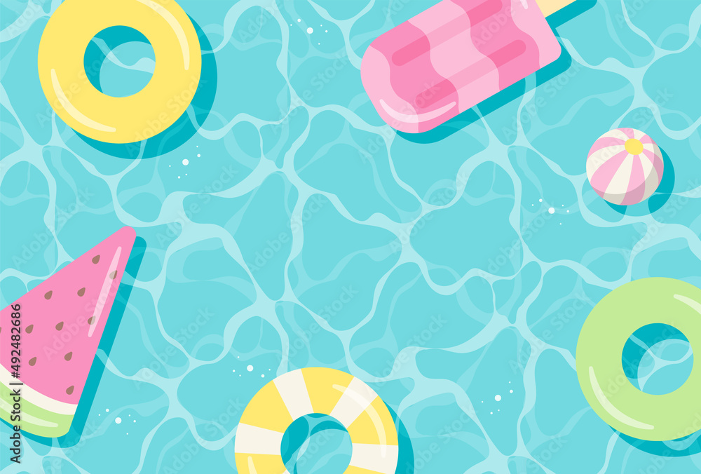 summer vector background with pool floats in water for banners, cards ...