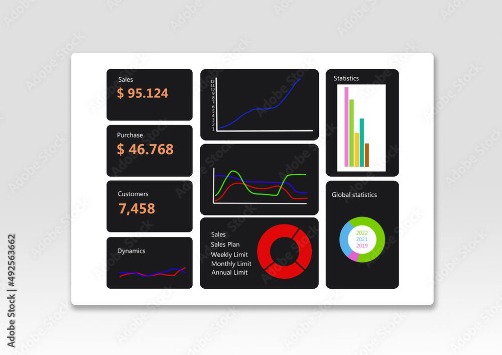 Chart elements for data analysis and statistics. User interface, UX ...