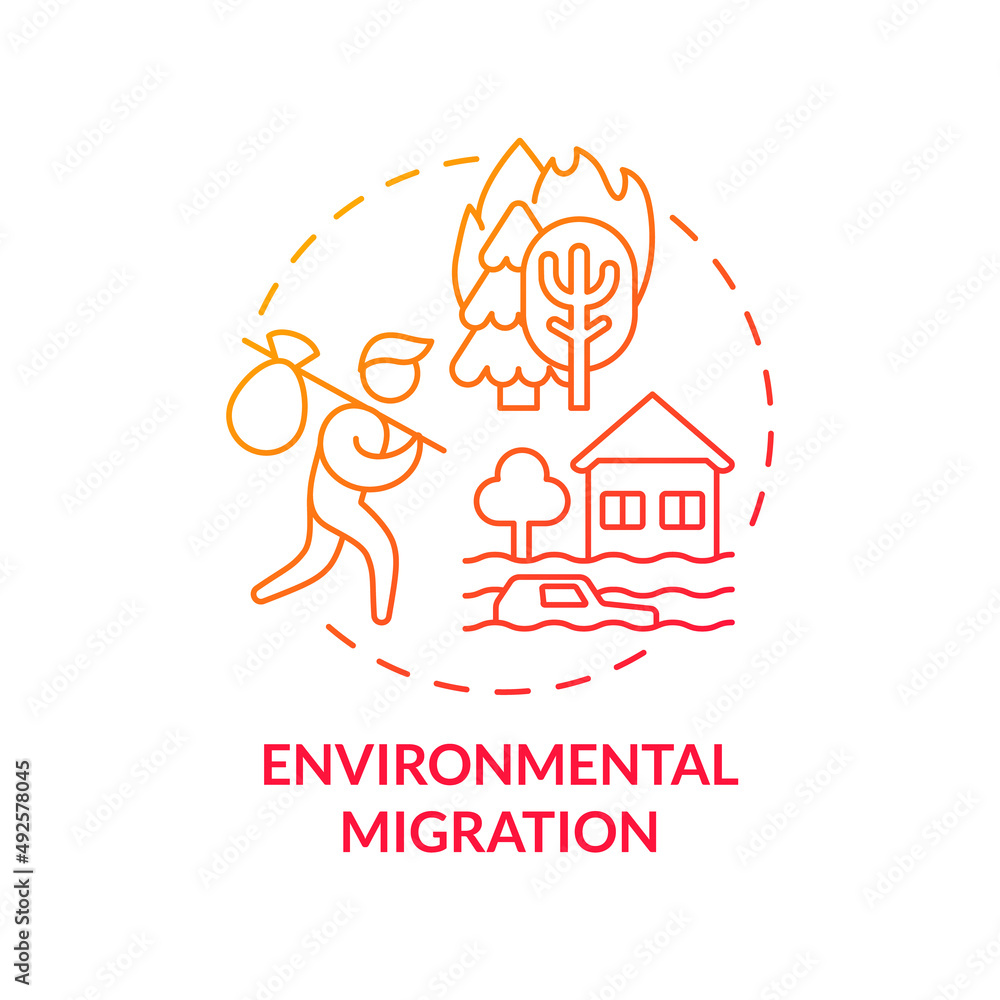 Environmental migration red gradient concept icon. Escaping ecology ...