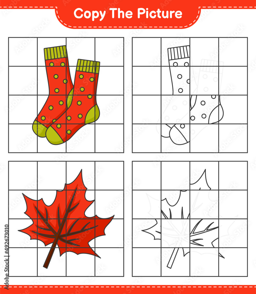 Copy the picture, copy the picture of Socks and Maple Leaf using grid ...
