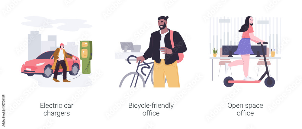 Office transportation isolated cartoon vector illustrations set. Stock ...