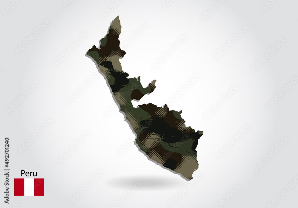 Peru map with camouflage pattern, Forest - green texture in map ...