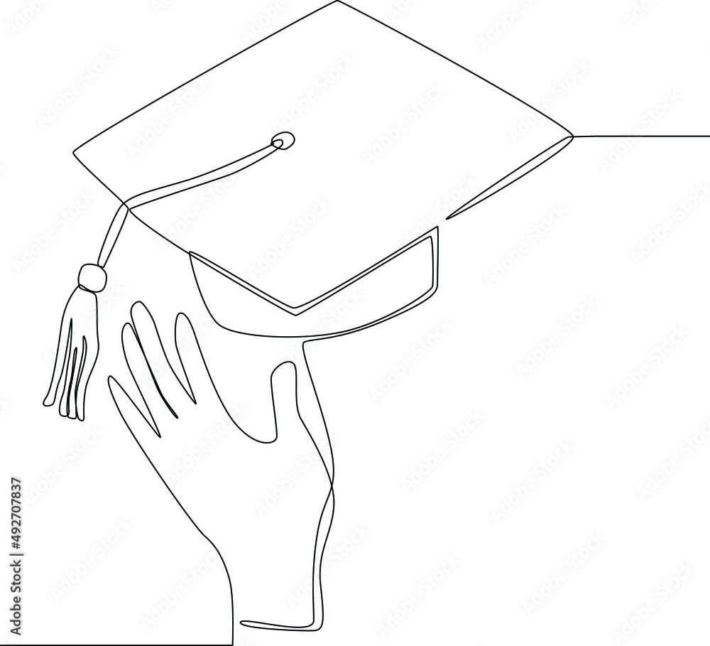 Continuous line drawing of Hand up throw Graduation caps in the Air ...