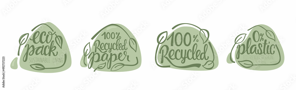 Recycled paper, plastic, eco packaging lettering set. Vector stock ...