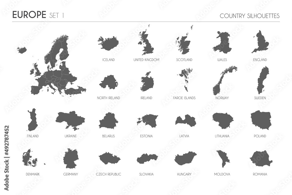 Set of 24 high detailed silhouette maps of European Countries and ...
