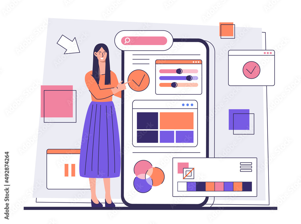 Woman create app. Smartphone software development, modern technology ...