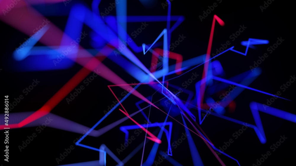 Motion graphics, sci-fi bg with flow of blue red neon glow lines form ...