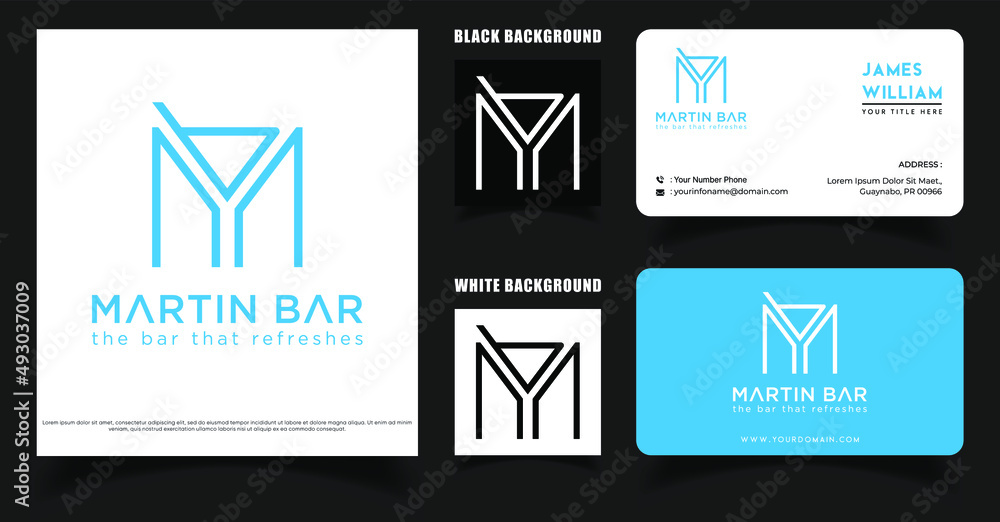 Letter M With Wine Glass Logo, Business Card Template, Inntial M and Y ...