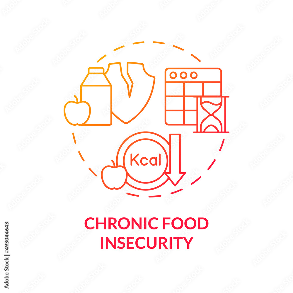 Chronic food insecurity red gradient concept icon. Persistent condition ...