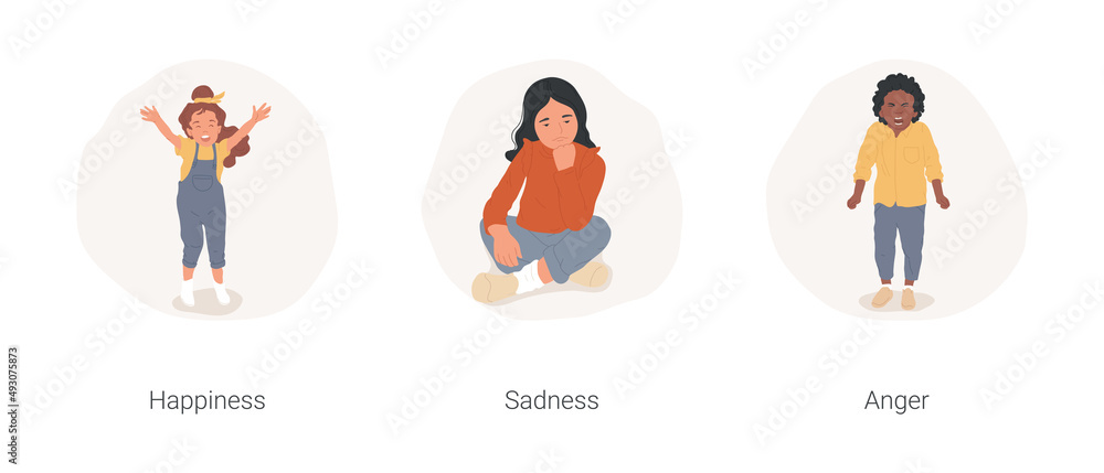 Kids emotions isolated cartoon vector illustration set. Happy kid ...