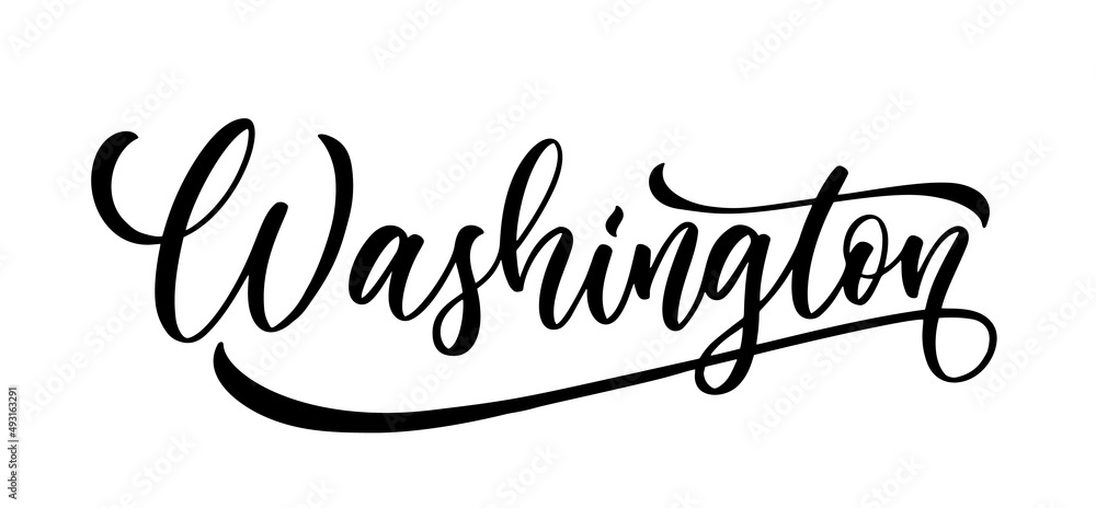 Washington hand drawn lettering. Calligraphic text isolated on white ...