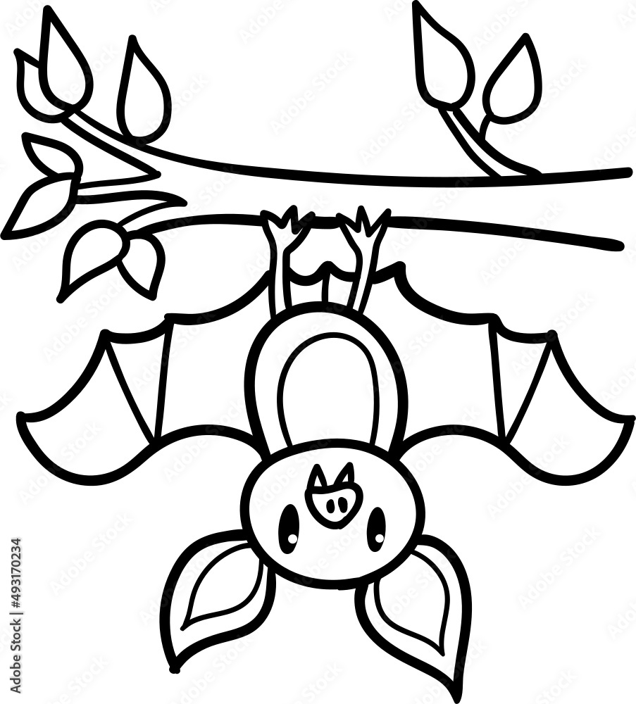 Bat hanging upside down cartoon drawing Stock Vector | Adobe Stock