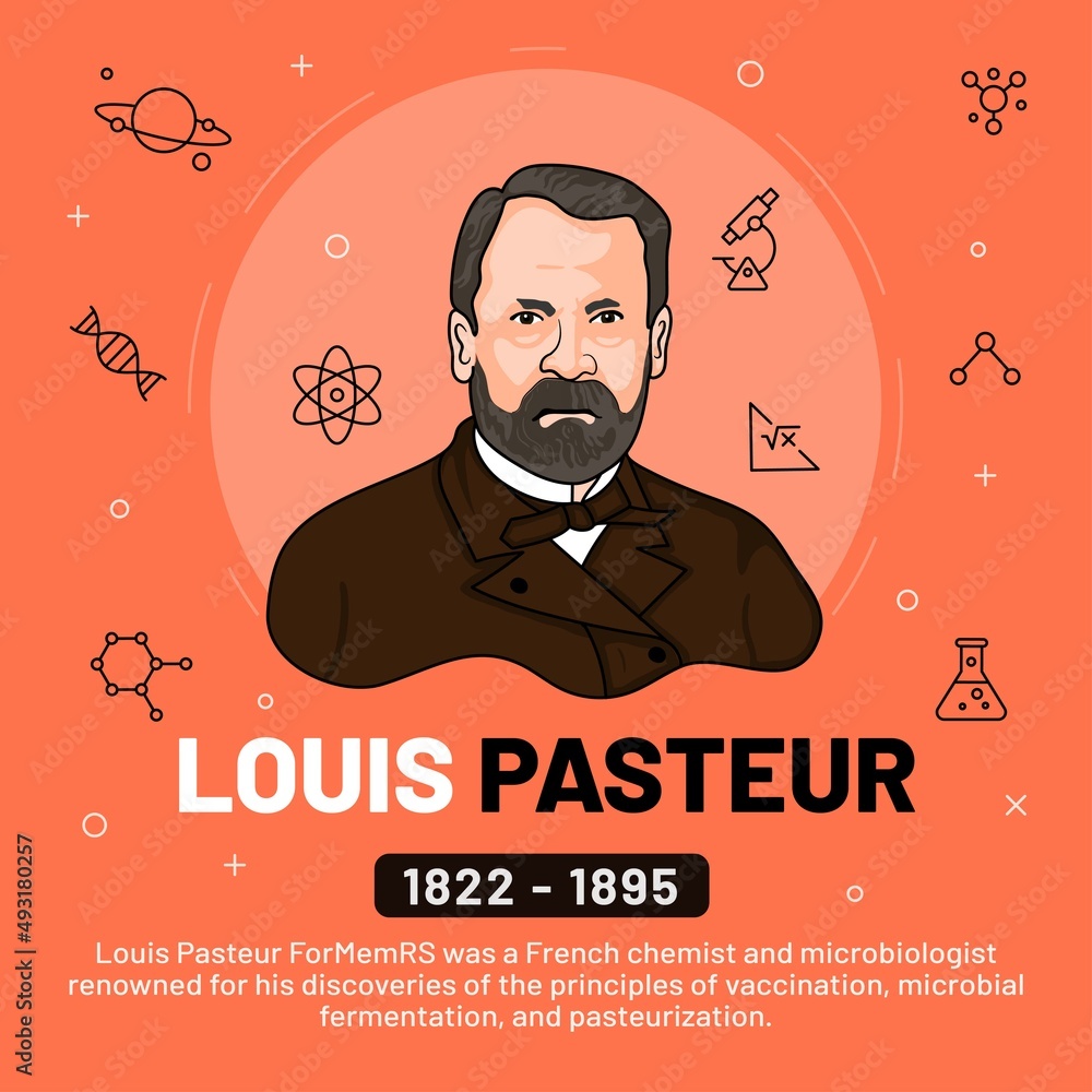 Vector illustration of famous personalities: Louis Pasteur with bio ...